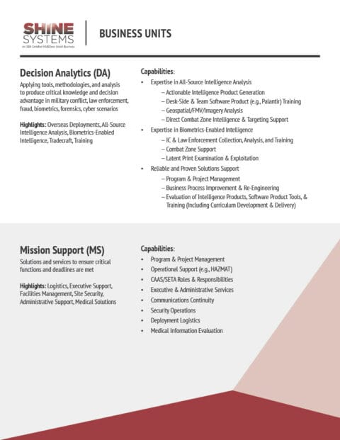 SHINE System's Capabilities - SHINE Systems